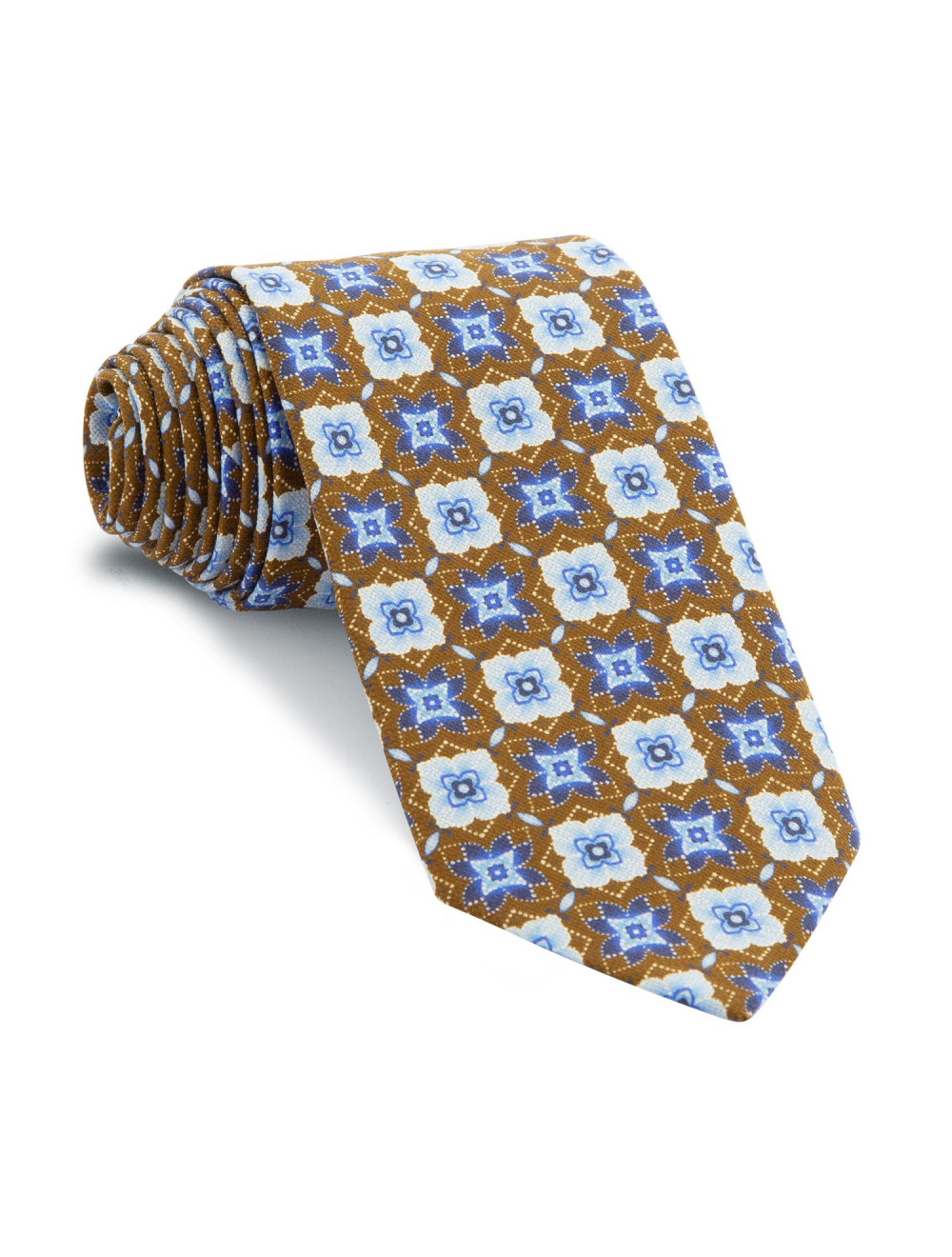 Corbata Marrón Medallones Marino y Celeste | 30406-4