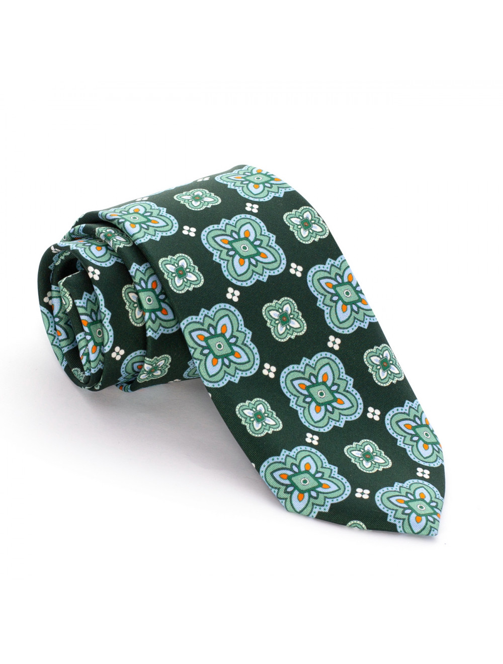 Corbata Verde Botella Medallones Celestes