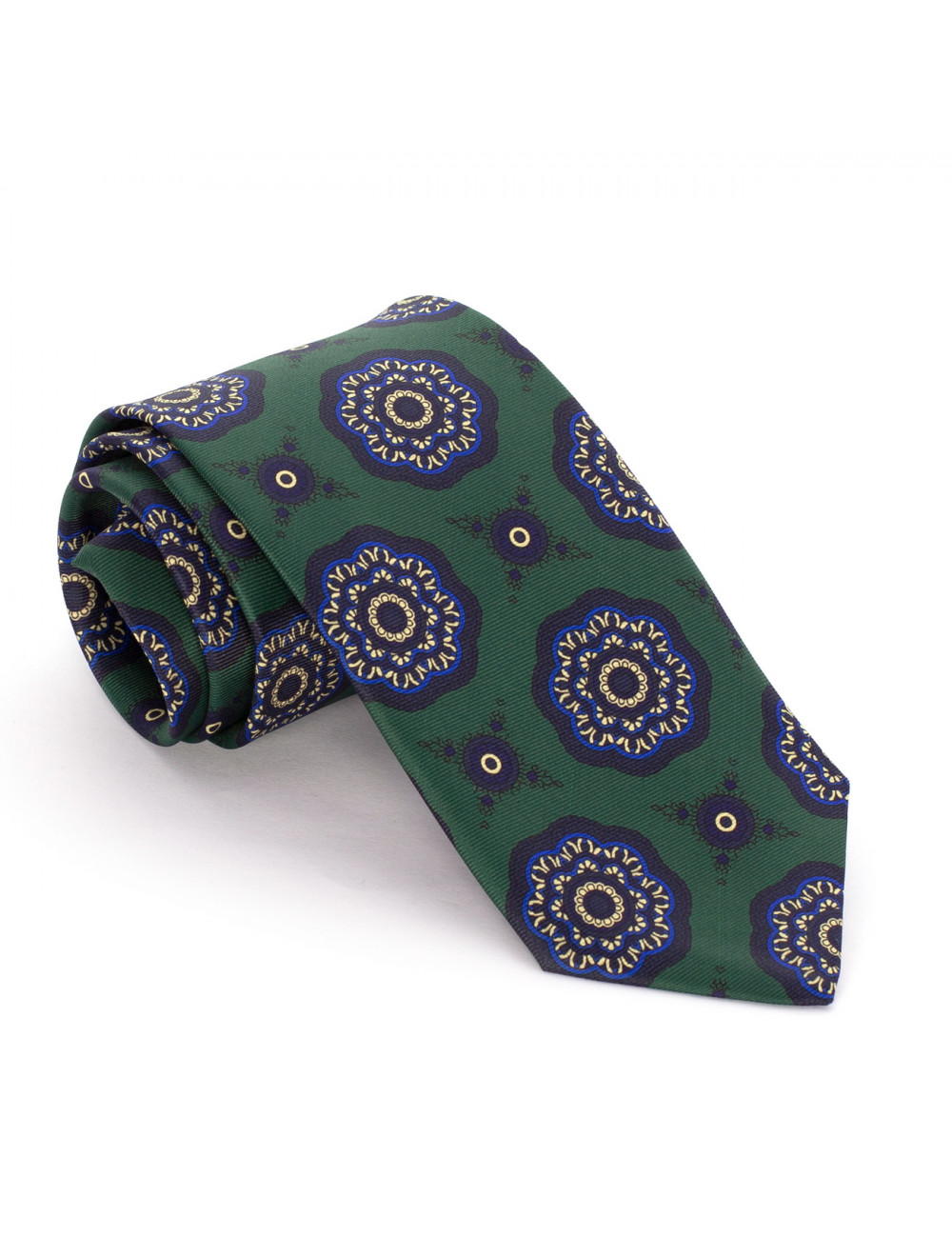 Corbata Verde Botella Medallones Amarillos