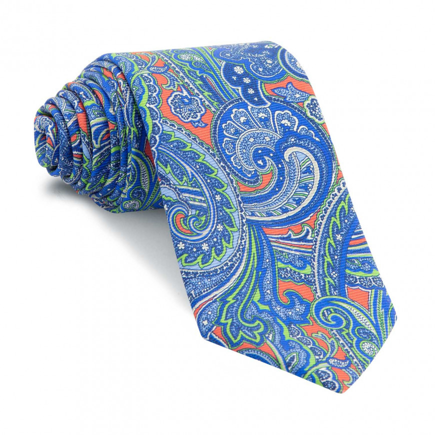 Corbata Coral Cachemires Azules y Verdes | 30428-1